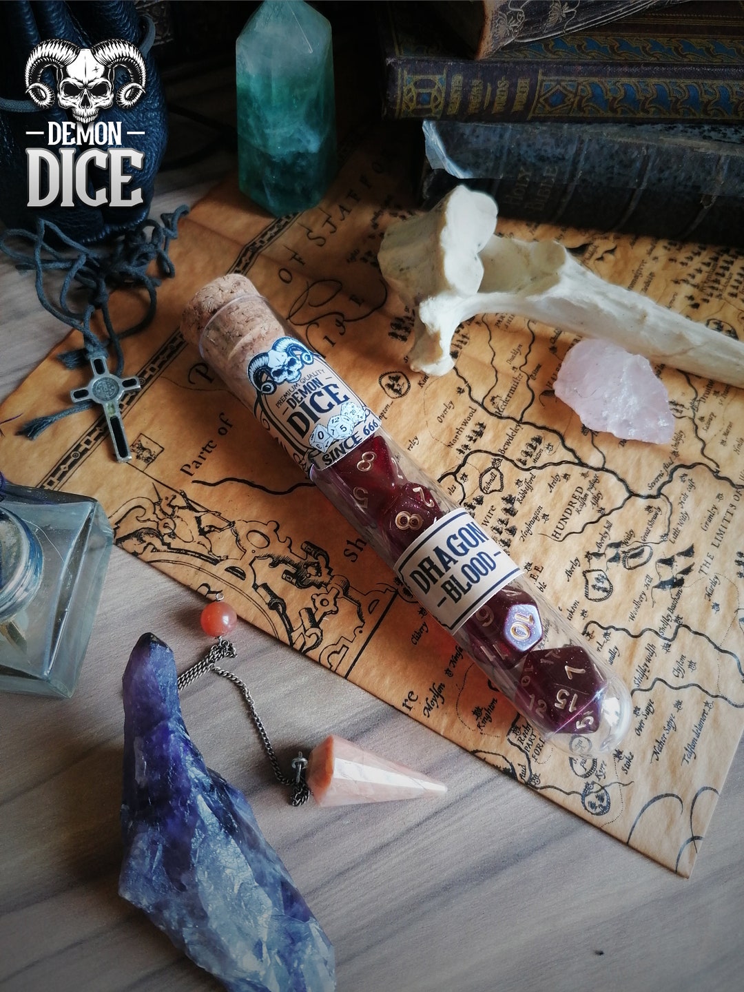 Dnd Demon Dice Vial, Full Set Dnd Dice 7 Piece Dragons' Blood - Etsy UK