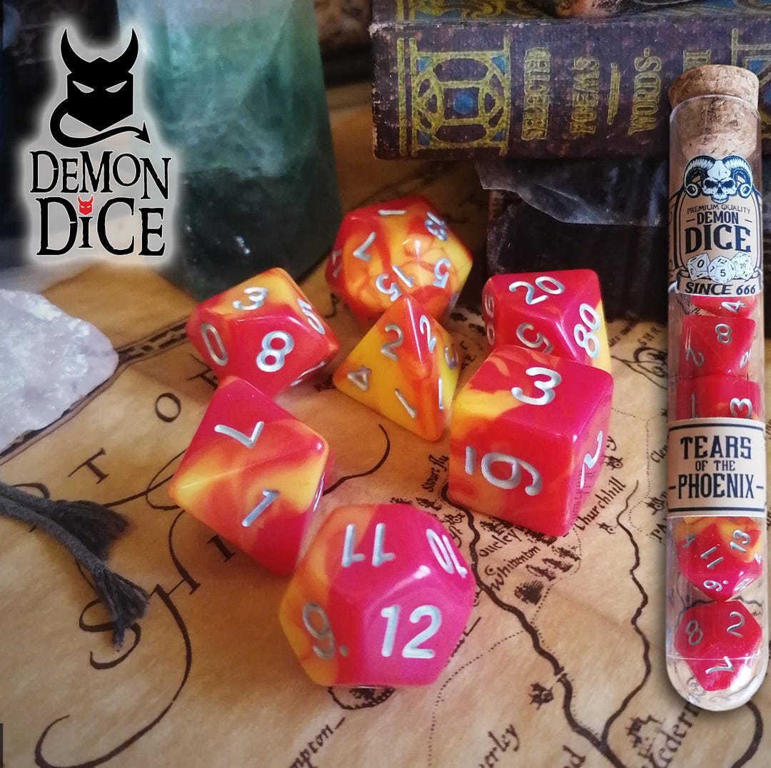 Tears of the Phoenix Dnd Demon Dice Vial, Full Set Dnd Dice 7 Piece - Etsy
