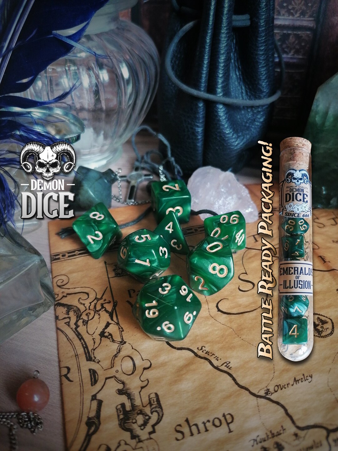 Emerald of Illusion Dnd Demon Dice Vial, Full Set Dnd Dice 7 Piece - Etsy