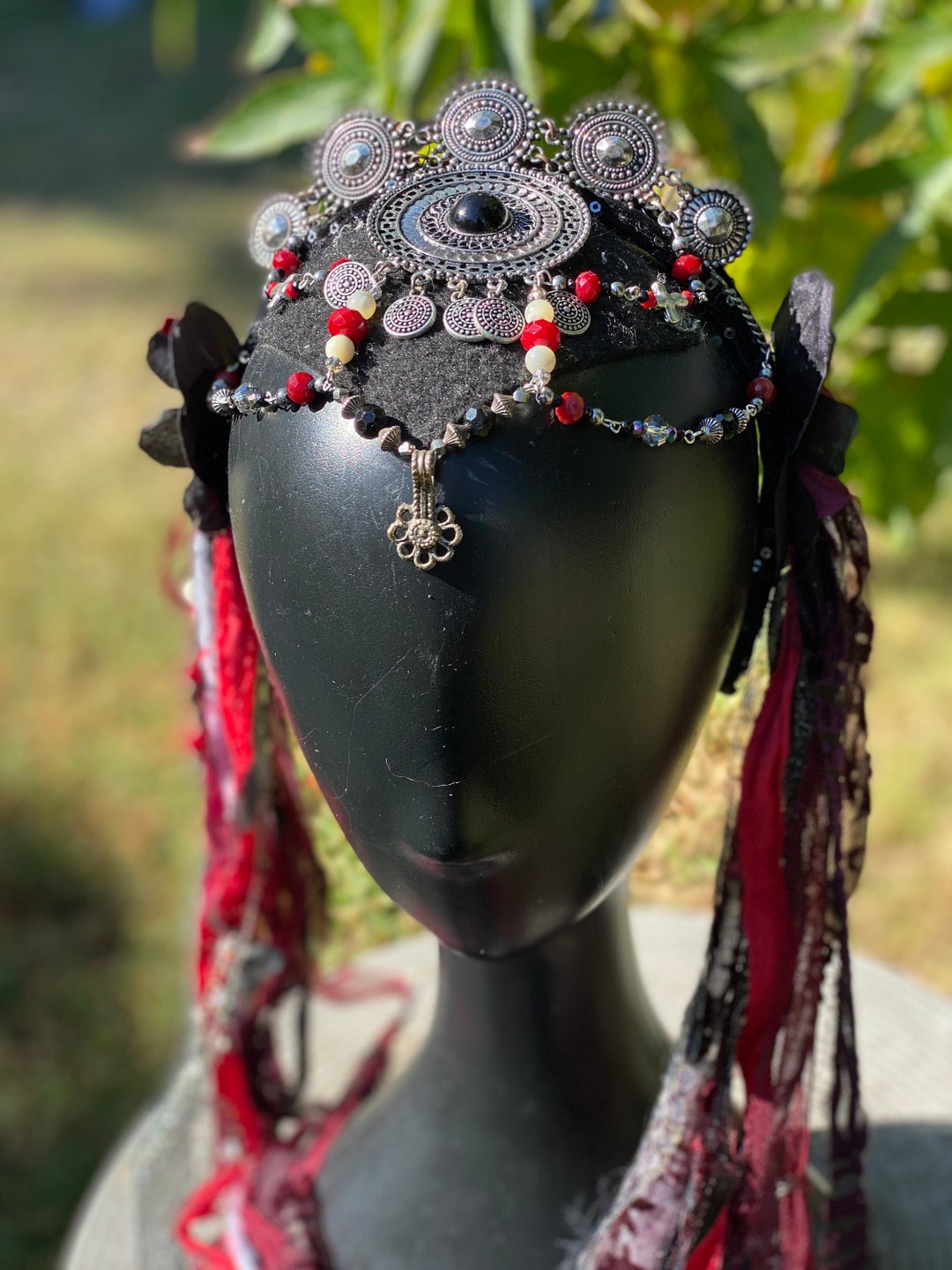 Dramatic Red and Black Headdress - Etsy