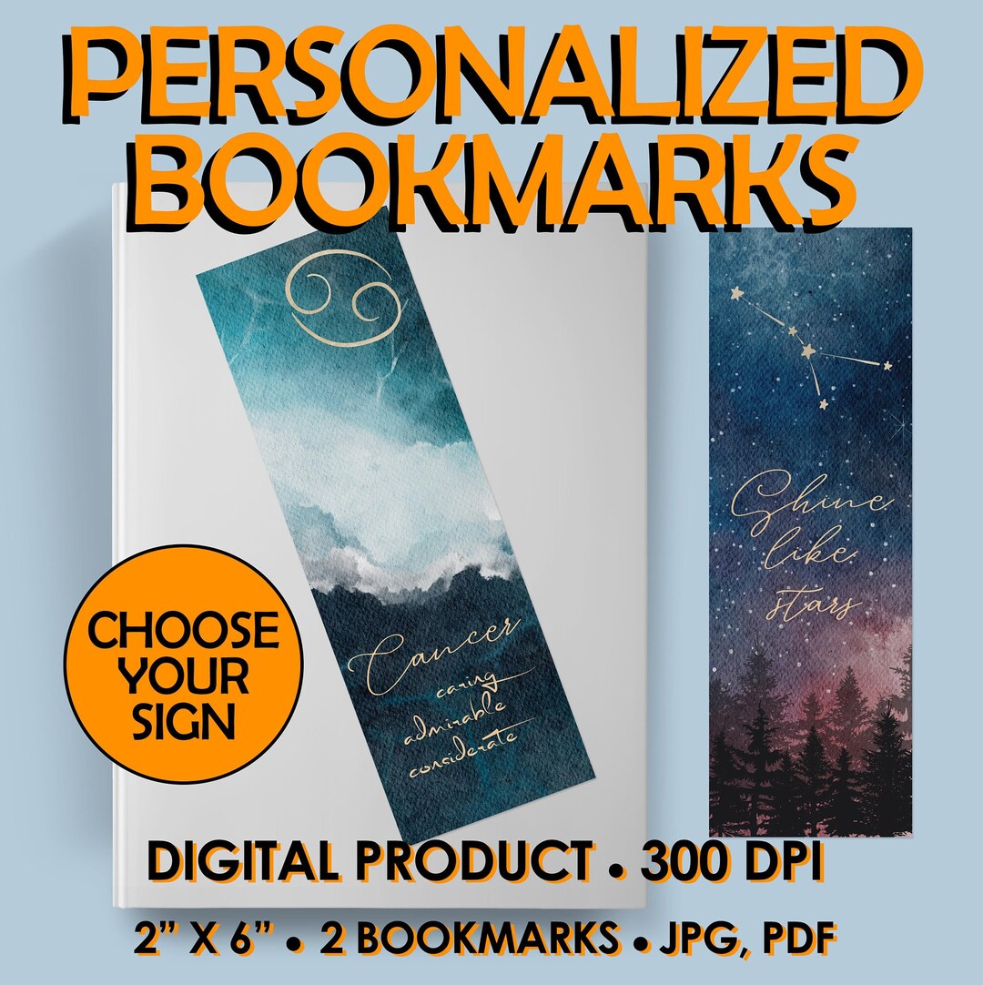 Personalized Zodiac Sign Watercolor Bookmark Set, Custom Astrology ...