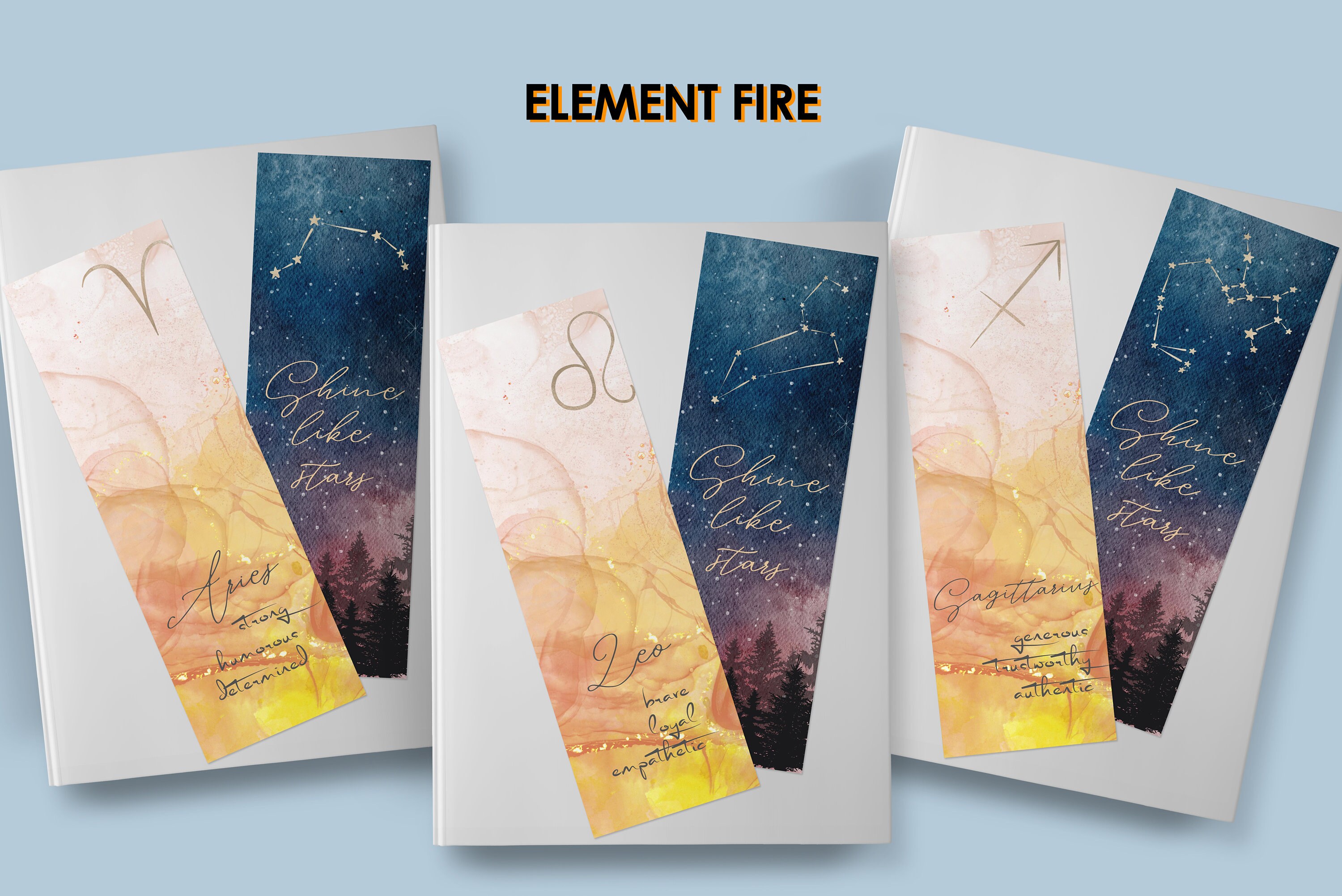 Personalized Zodiac Sign Watercolor Bookmark Set, Custom Astrology ...