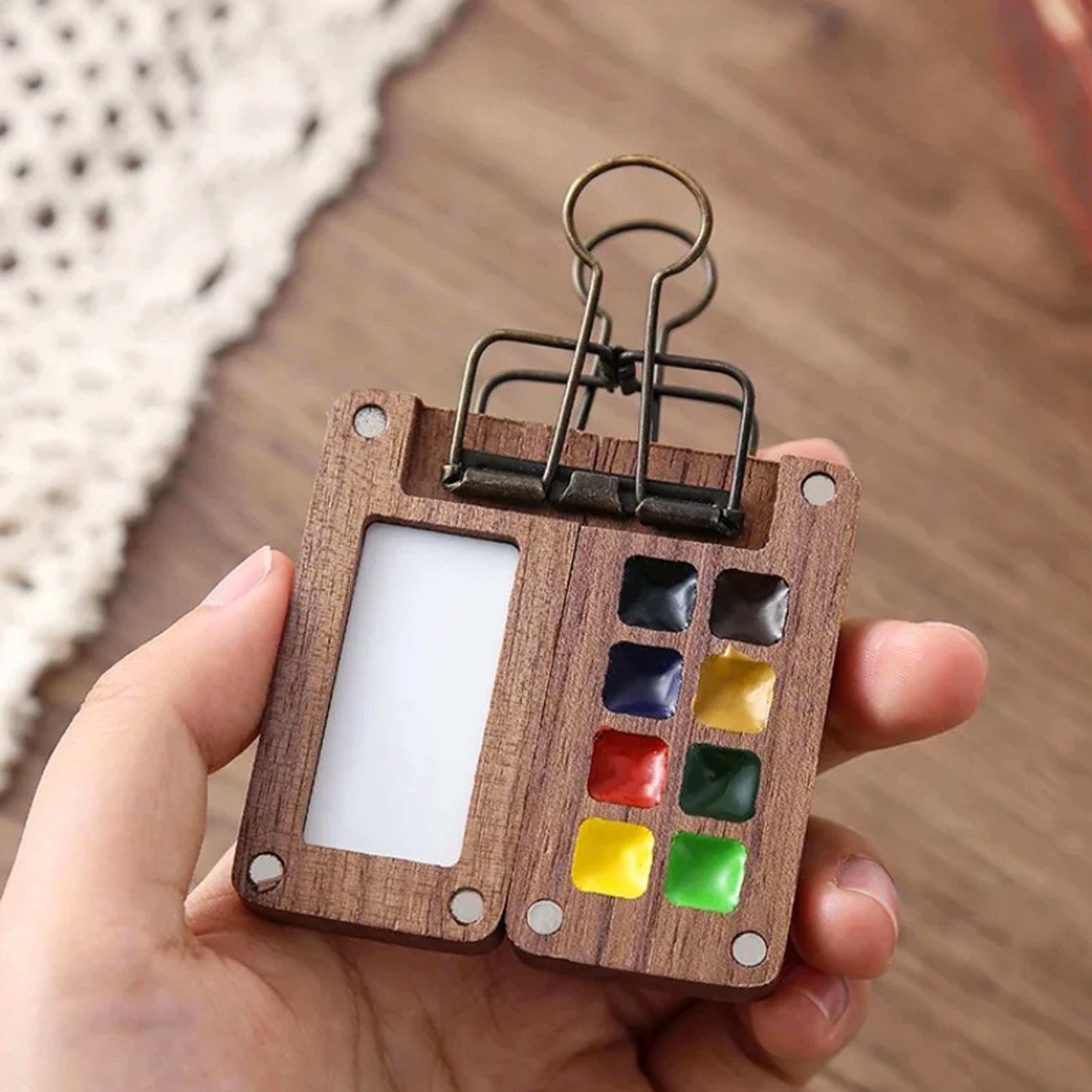 Portable Wooden Handmade Tiny Watercolor Palette, Mini Travel ...
