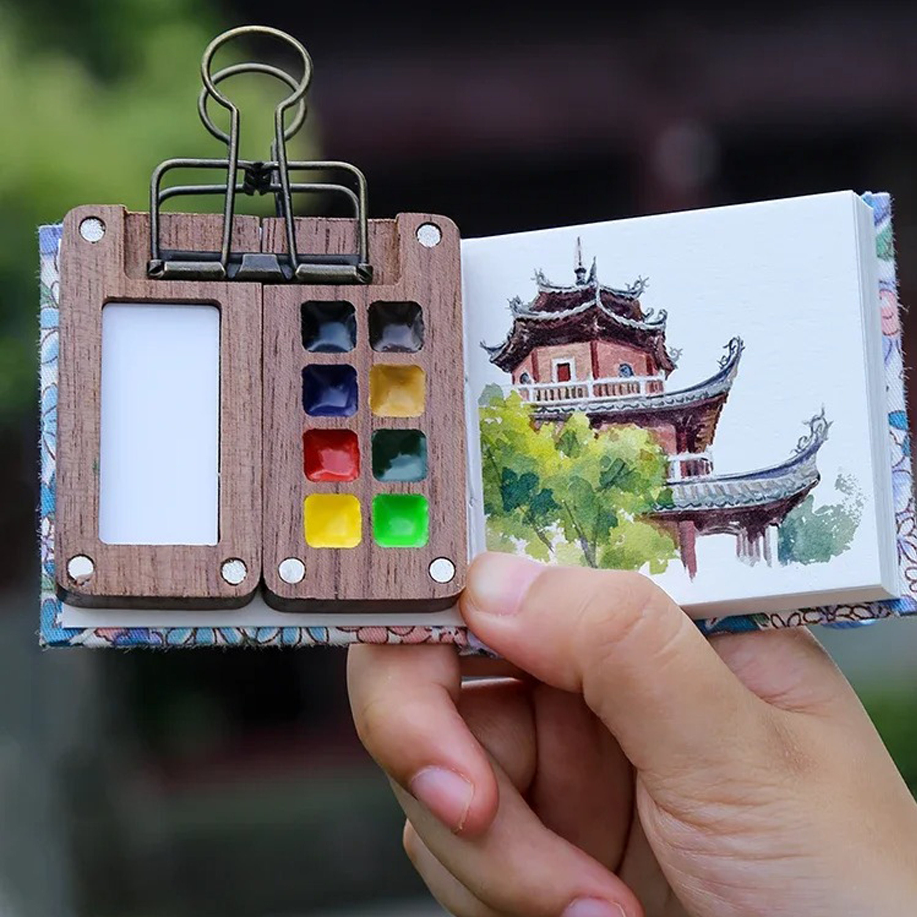 Portable Wooden Handmade Tiny Watercolor Palette, Mini Travel ...