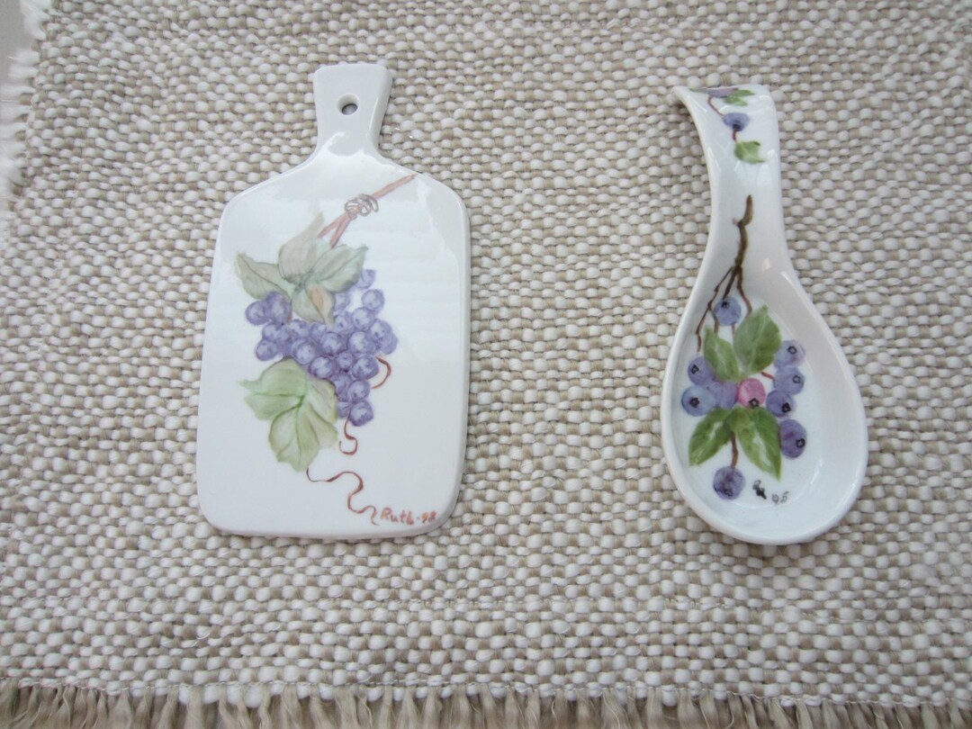 Spoon Rest and Cheeseboard Hand Painted With Grapes - Etsy
