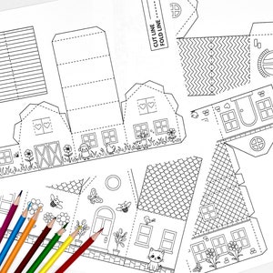 Paper Houses Printable Activity Sheets, Paper Craft Kit, Coloring House ...