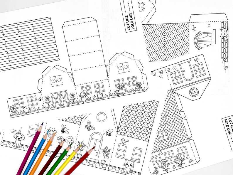 Paper Houses Printable Activity Sheets, Paper Craft Kit, Coloring House ...