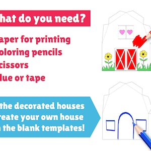 Paper Houses Printable Activity Sheets, Paper Craft Kit, Coloring House ...
