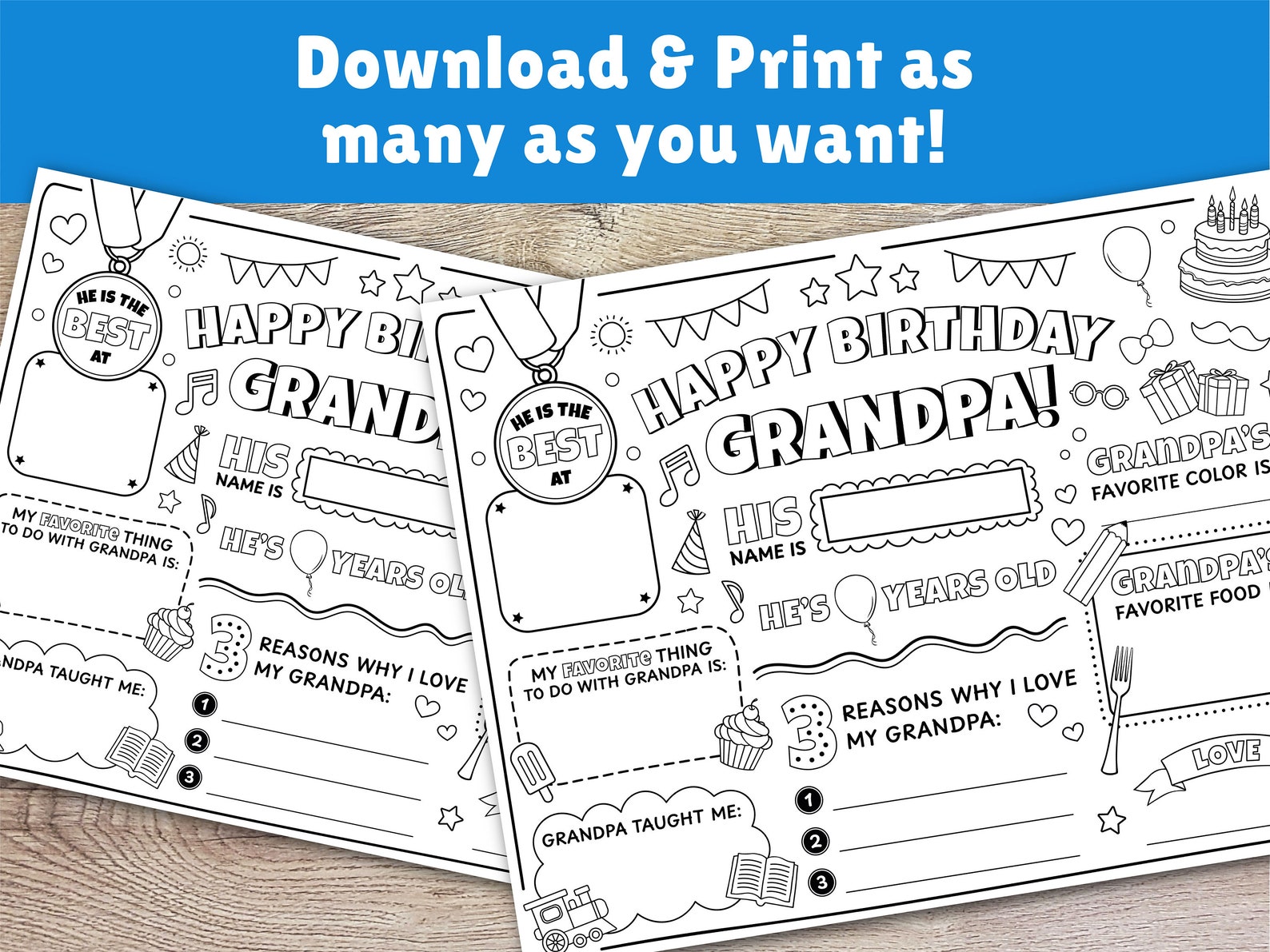 Happy Birthday Grandpa Coloring Page Printable All About Grandpa Fill ...