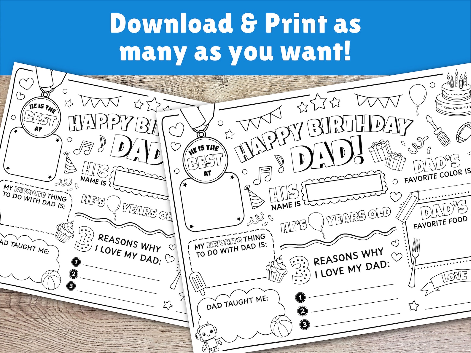 Happy Birthday Dad Coloring Page Printable All About Dad Fill in ...