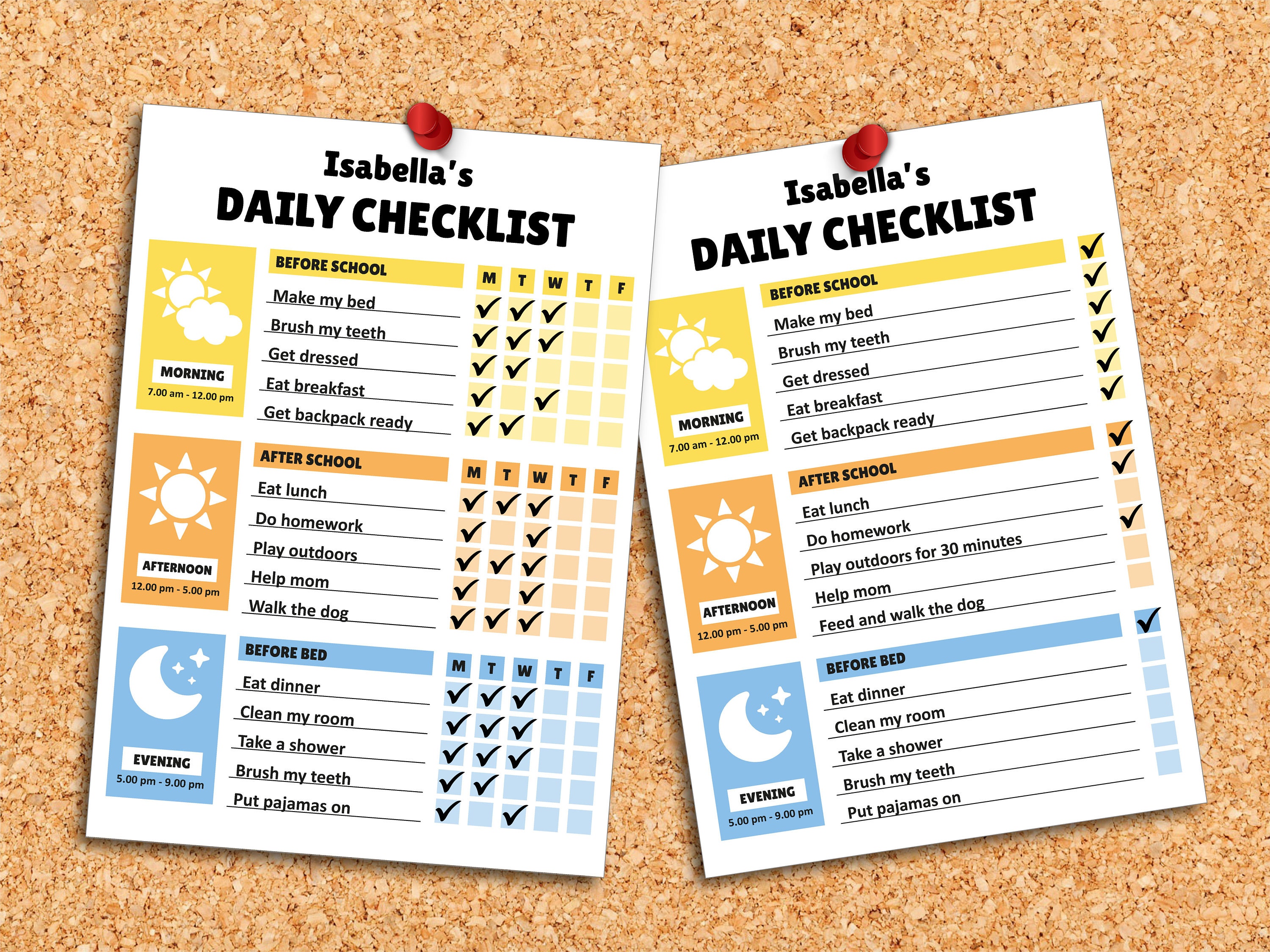 Kids Daily School Checklist Editable Chore Chart Printable Daily ...