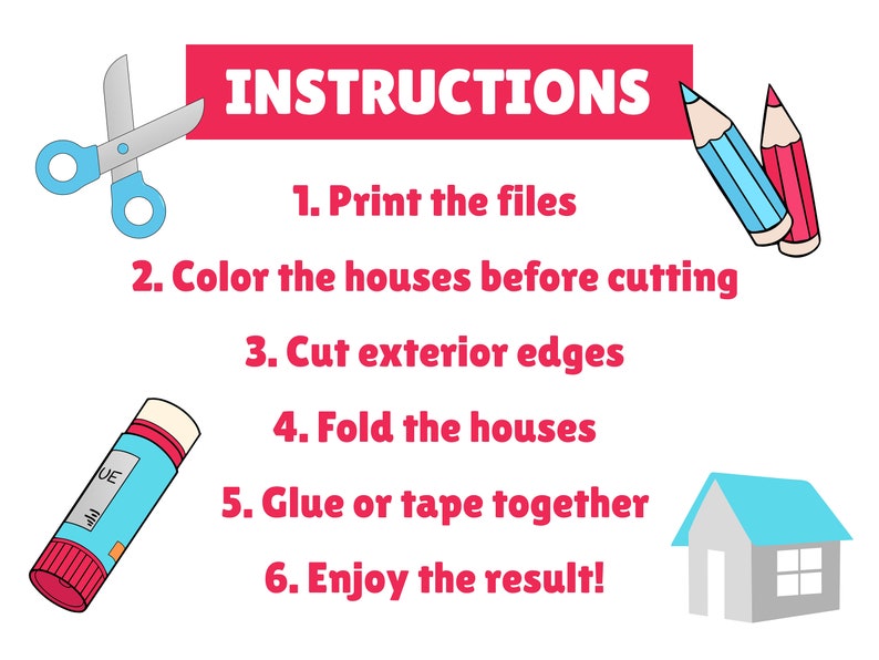 Paper Houses Printable Activity Sheets, Paper Craft Kit, Coloring House ...
