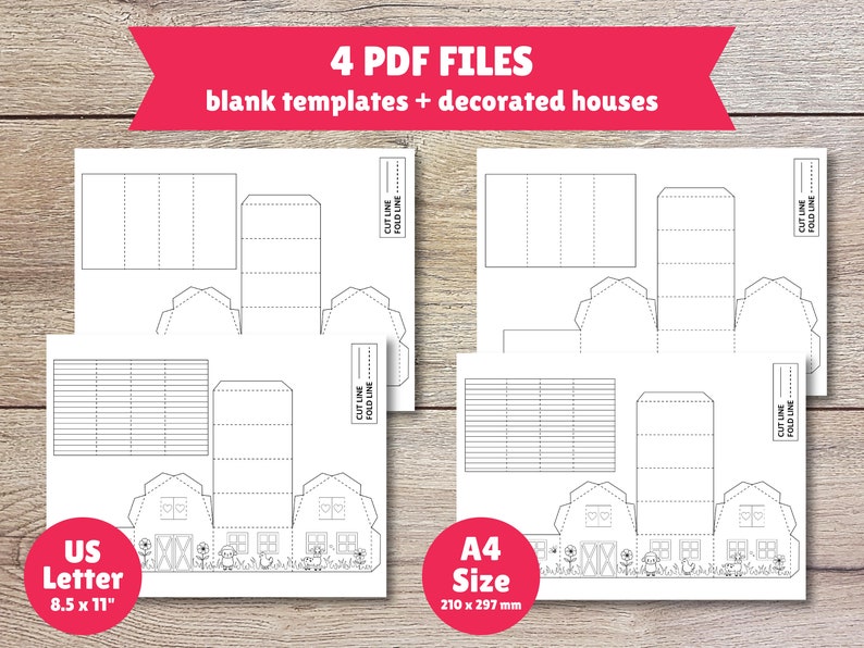Paper Houses Printable Activity Sheets, Paper Craft Kit, Coloring House ...