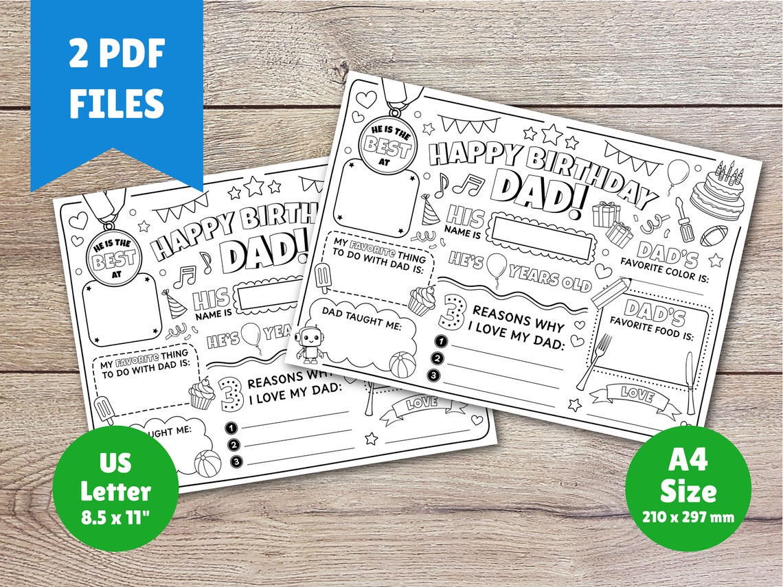 Happy Birthday Dad Coloring Page Printable All About Dad Fill in ...