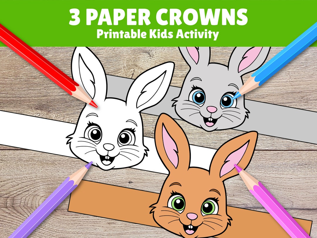 Bunny Paper Crown Craft Rabbit Hat Animal Coloring Party Hat Bag Filler ...