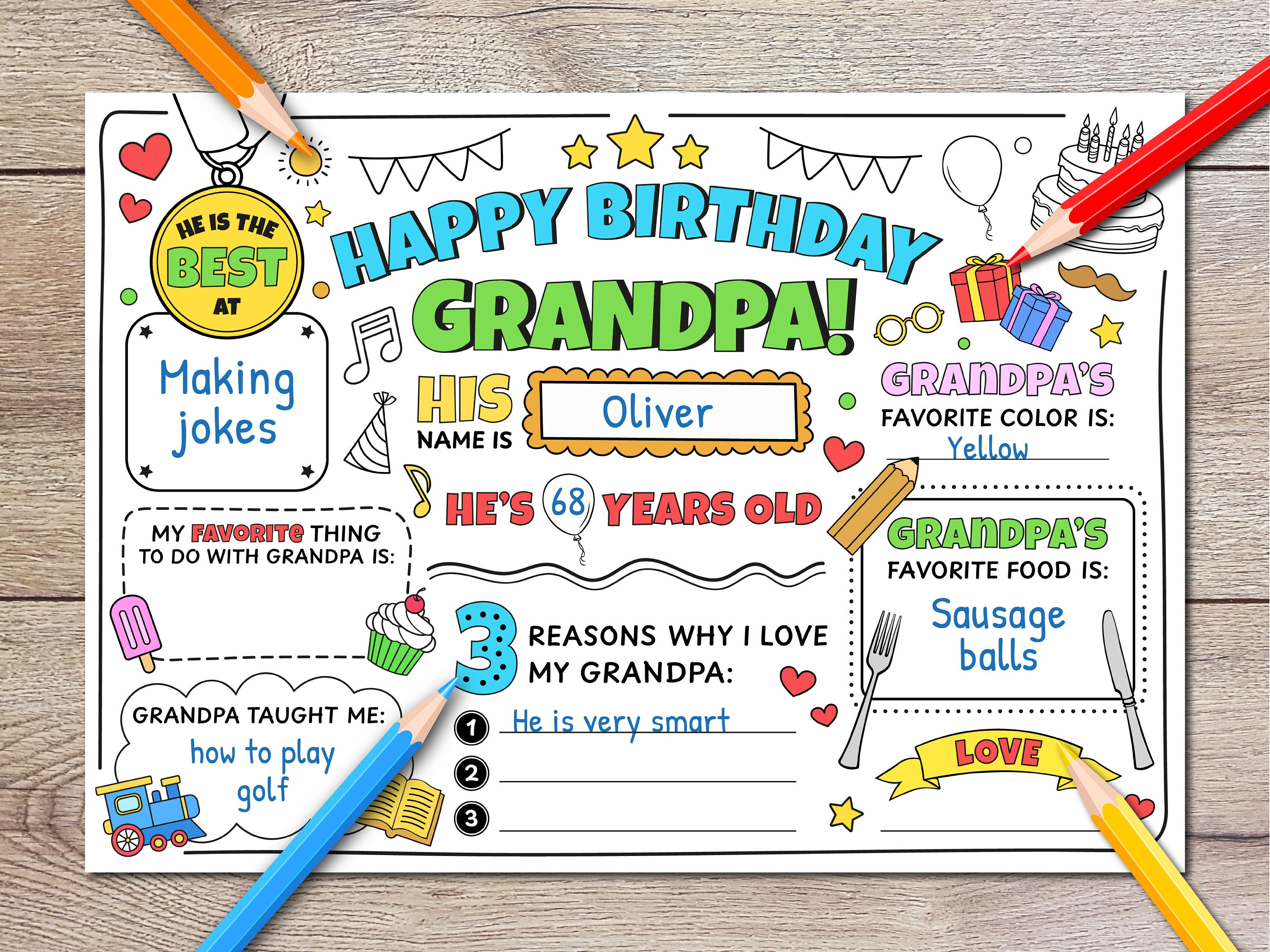 Happy Birthday Grandpa Coloring Page Printable All About Grandpa Fill ...