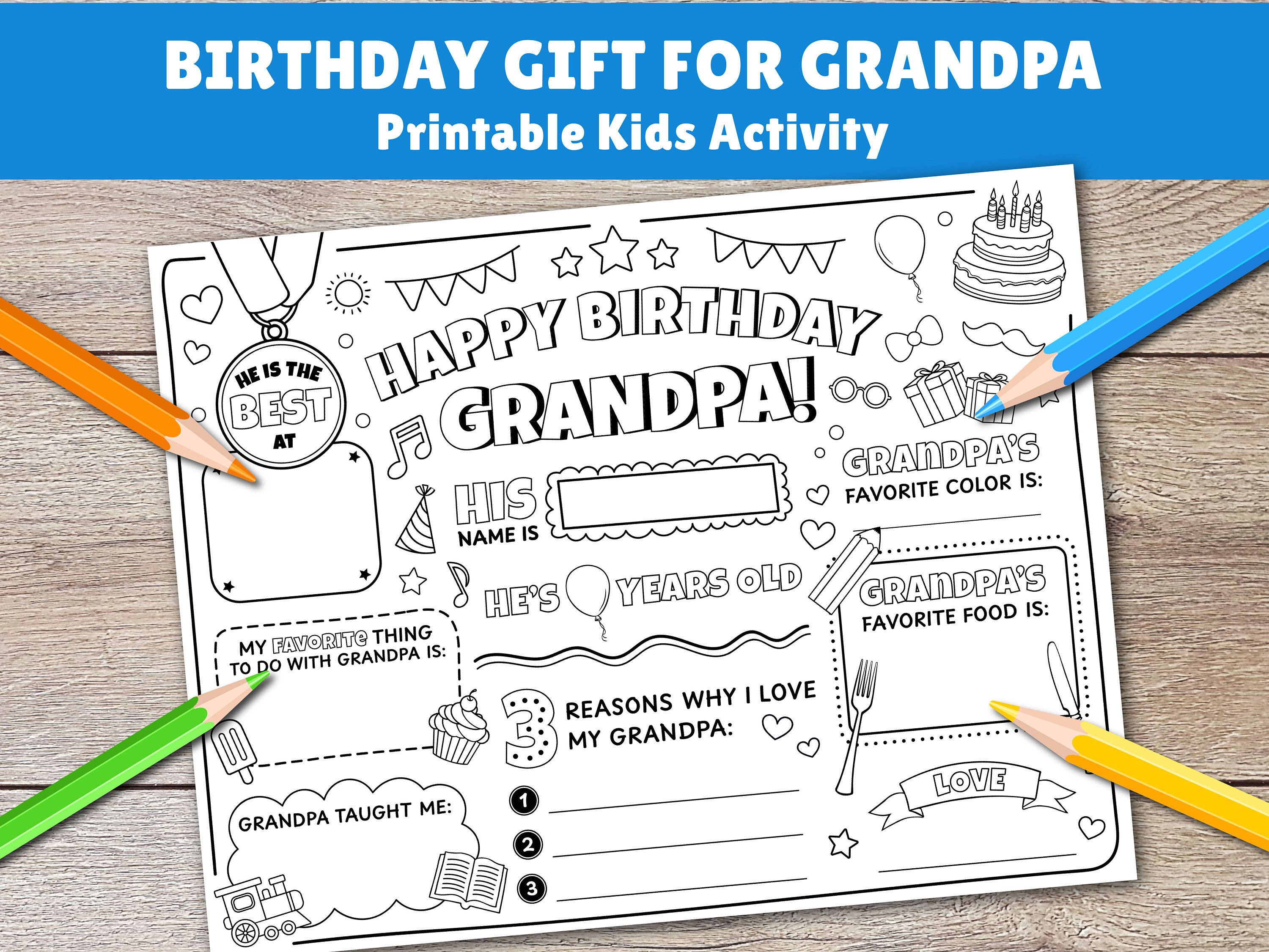 Happy Birthday Grandpa Coloring Page Printable All About Grandpa Fill ...
