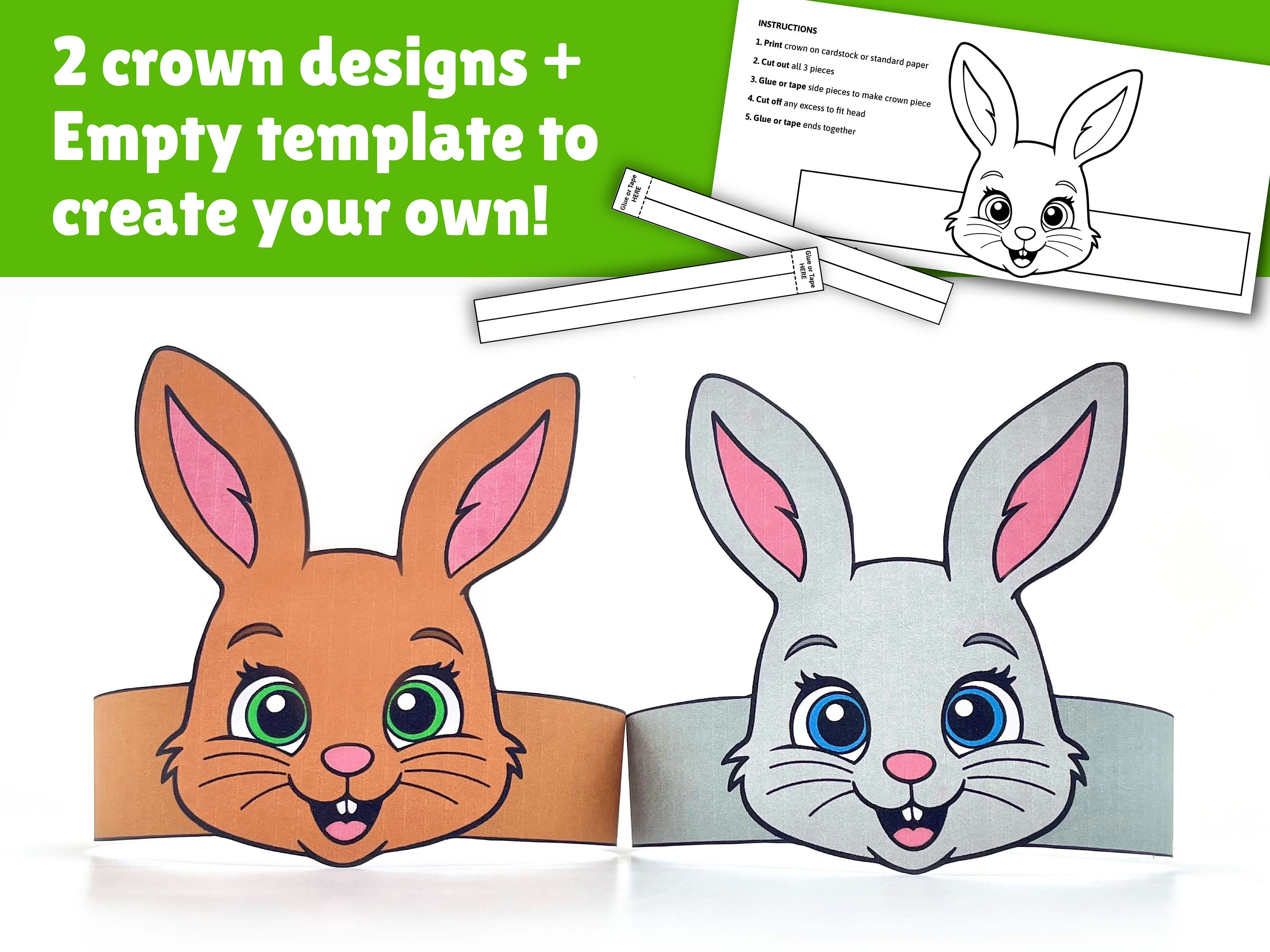Bunny Paper Crown Craft Rabbit Hat Animal Coloring Party Hat Bag Filler ...
