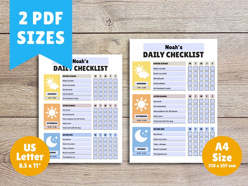 Kids Daily School Checklist Editable Chore Chart Printable Daily ...