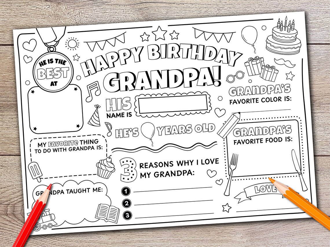 Happy Birthday Grandpa Coloring Page Printable All About Grandpa Fill ...