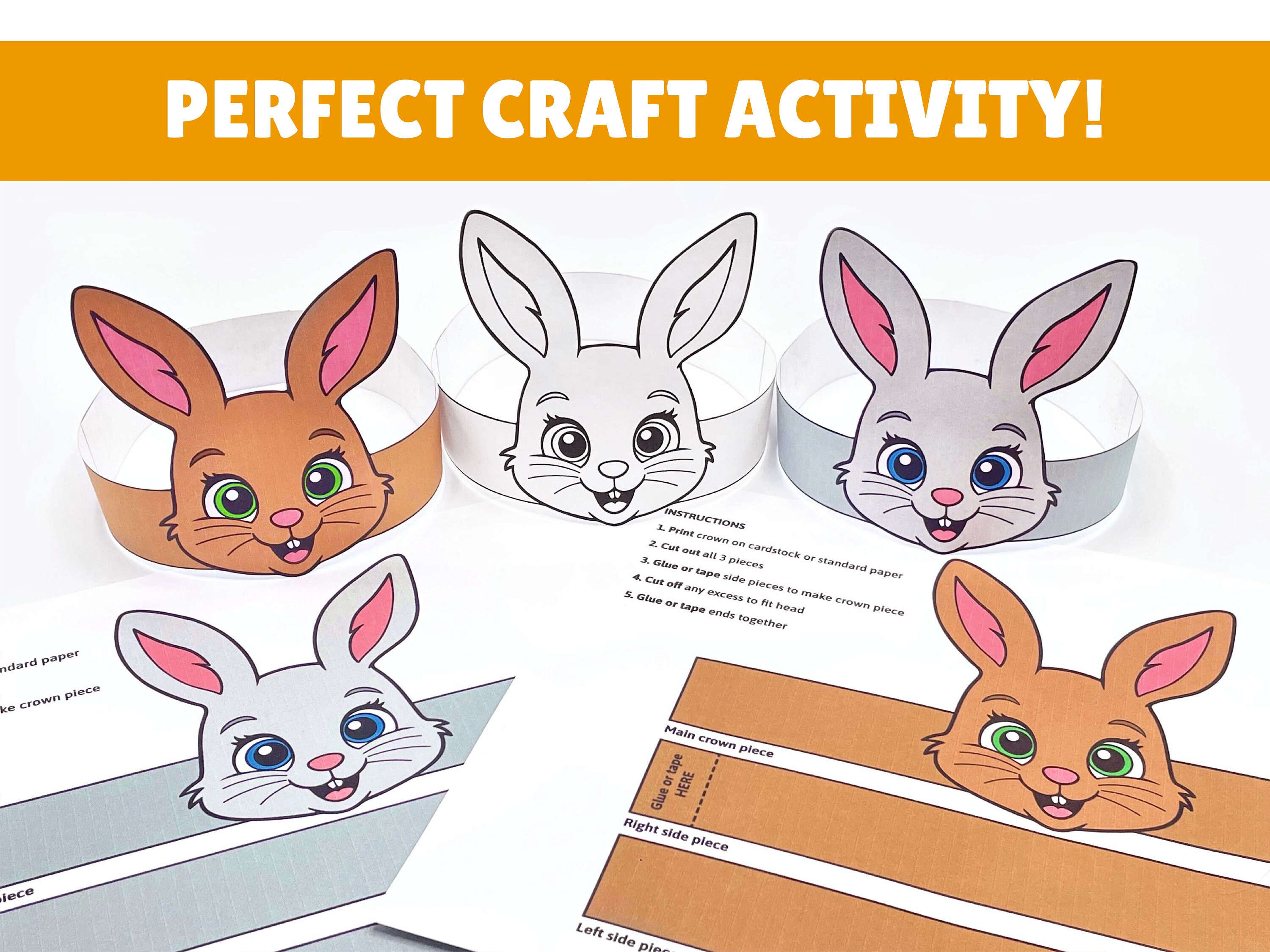 Bunny Paper Crown Craft Rabbit Hat Animal Coloring Party Hat Bag Filler ...