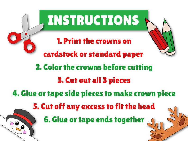 Christmas Paper Crowns Easy Coloring Activity Printable Kids Etsy
