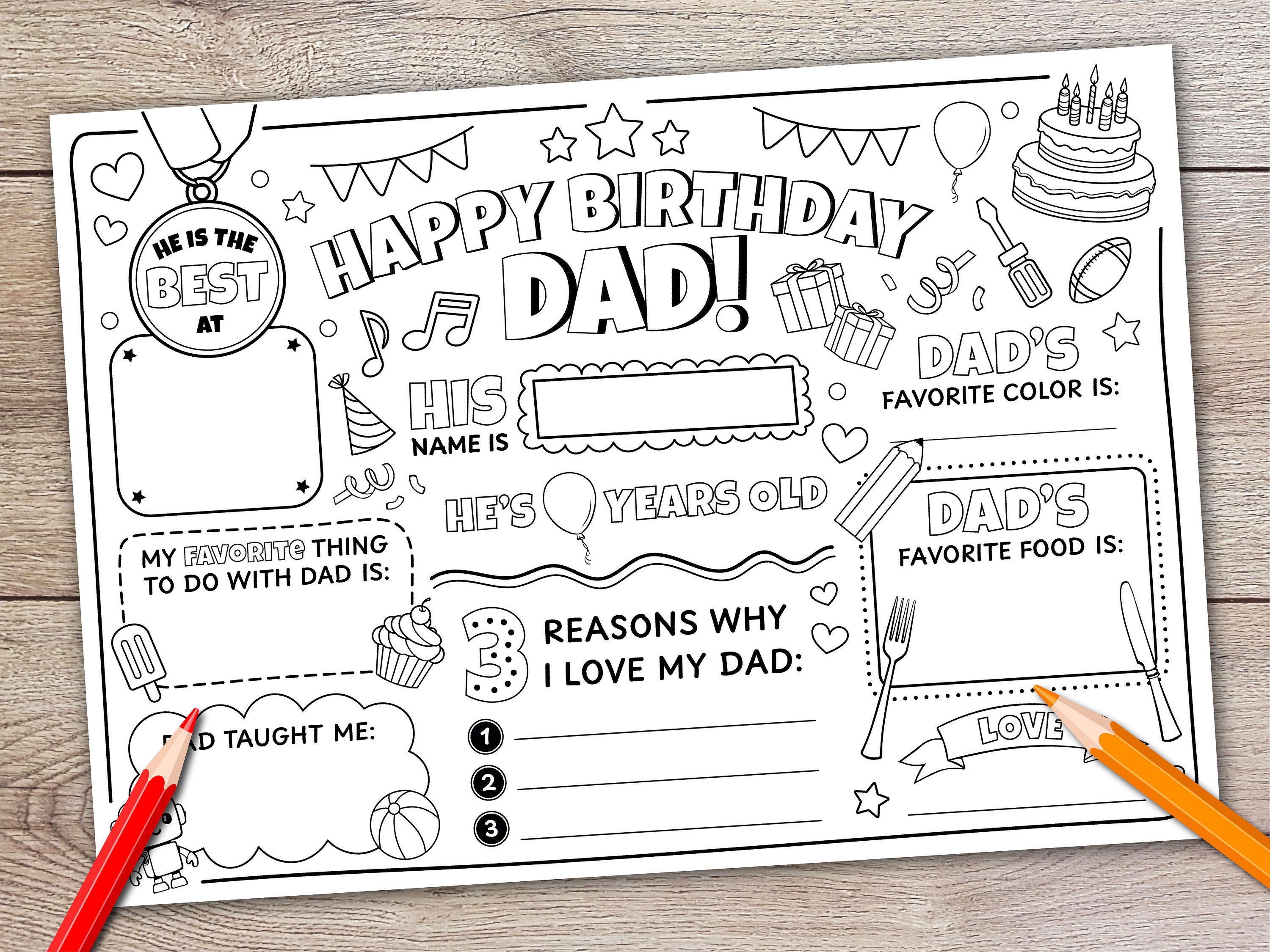 Happy Birthday Dad Coloring Page Printable All About Dad Fill in ...