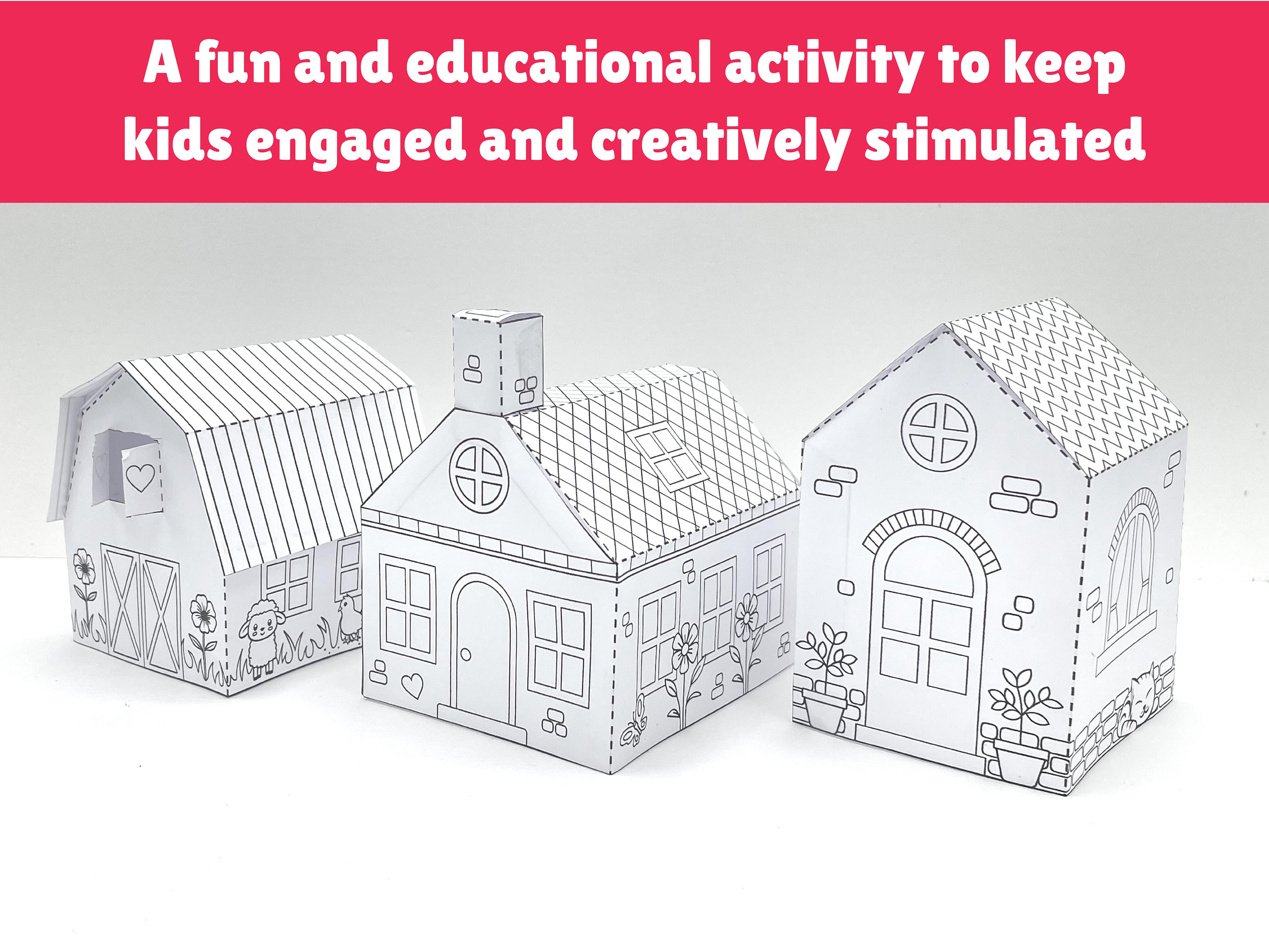 Paper Houses Printable Activity Sheets, Paper Craft Kit, Coloring House ...