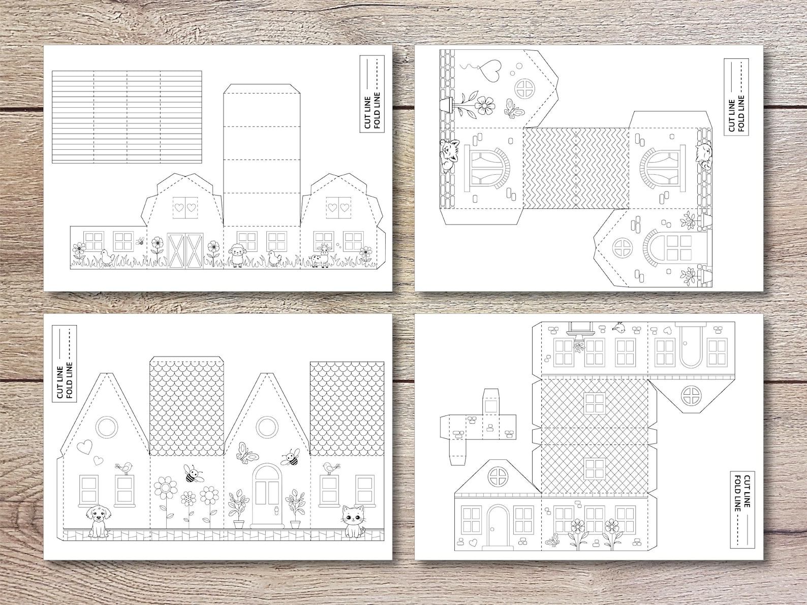 Paper Houses Printable Activity Sheets, Paper Craft Kit, Coloring House ...