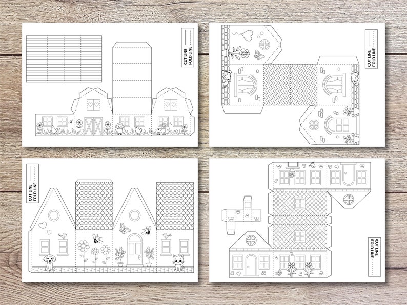 Paper Houses Printable Activity Sheets, Paper Craft Kit, Coloring House ...