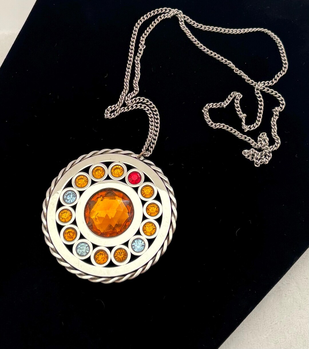 Colorful Gems Disk Pendant and Chain Vintage - Etsy