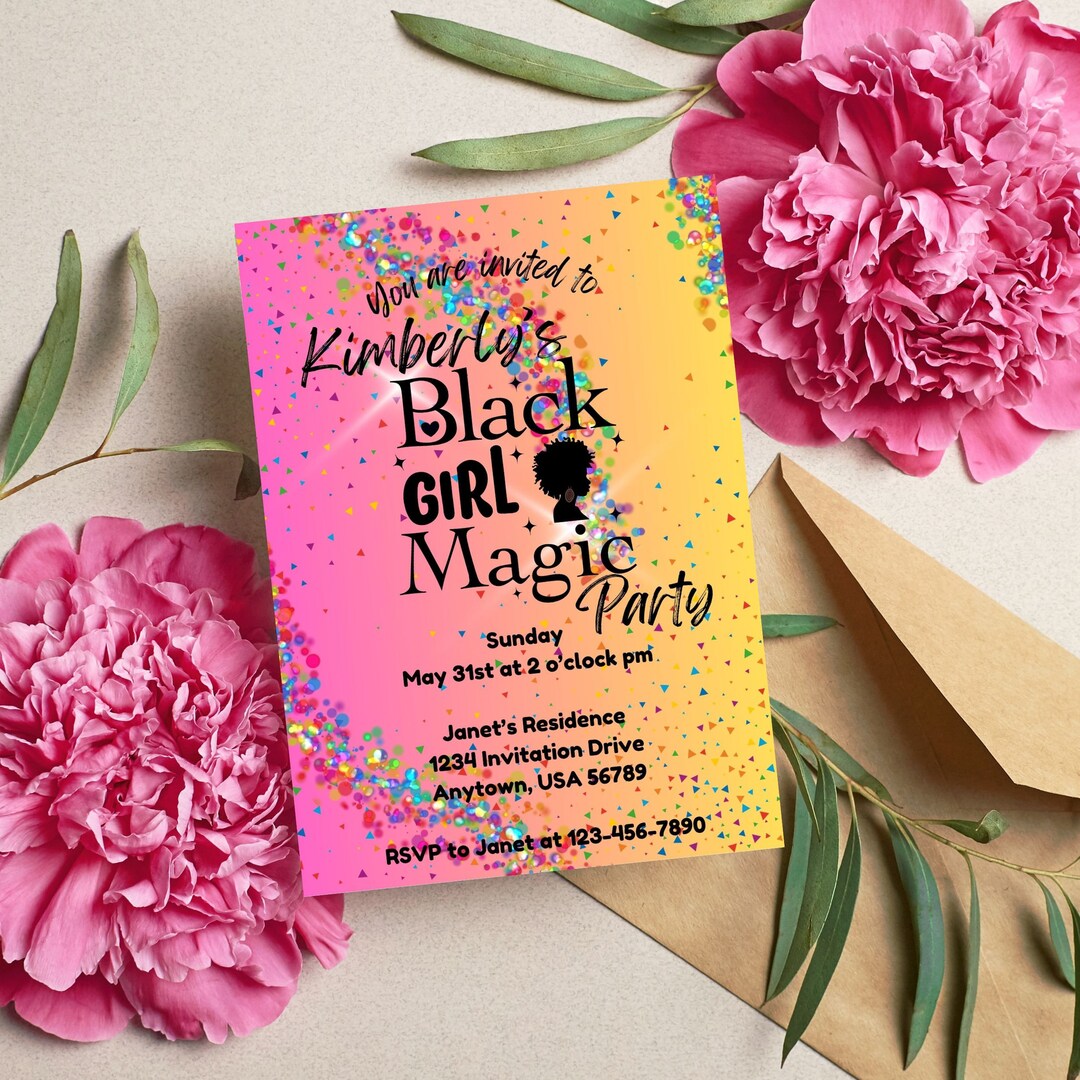 Black Girl Magic Themed Party or Event Invitation; Colorful Sparkle ...