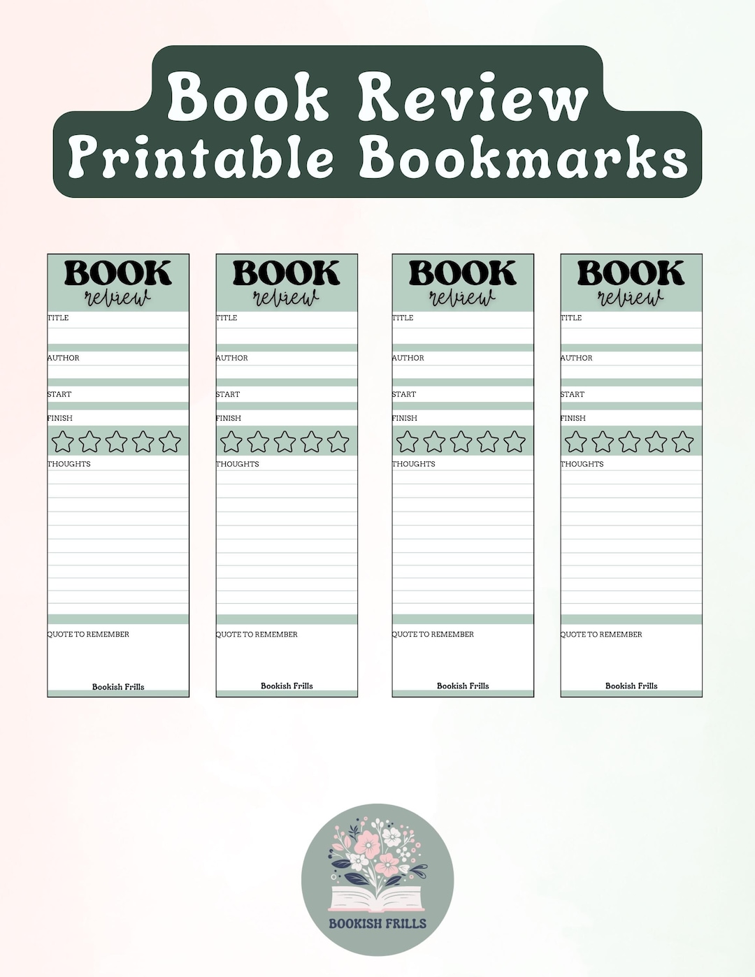 Book Review Printable Bookmarks | Green Bookmark Printable | Book ...