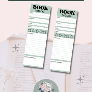 Book Review Printable Bookmarks | Green Bookmark Printable | Book Tracker Review Card ...