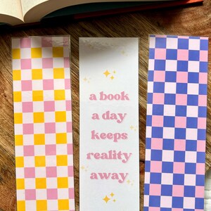 A Book A Day Keeps Reality Away Bookmark Set | Bright Checkered ...