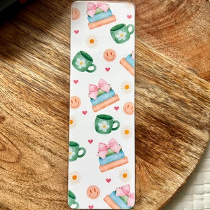 Coffee Cup Book Stack Bookmark | Cute Watercolor Bookmark | Books and ...