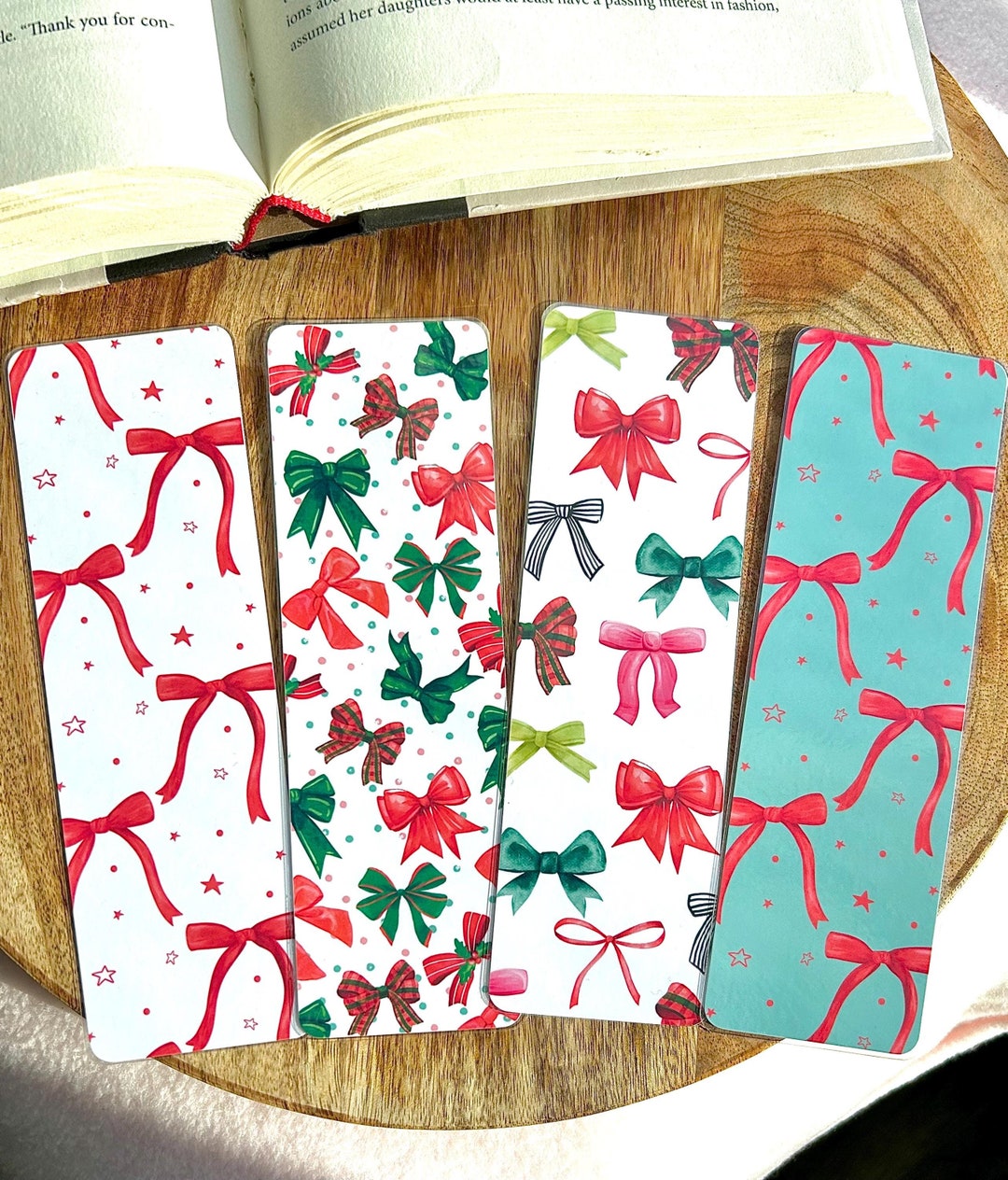 Christmas Bows Bookmarks | White and Green Christmas Bows | Holiday Bow ...