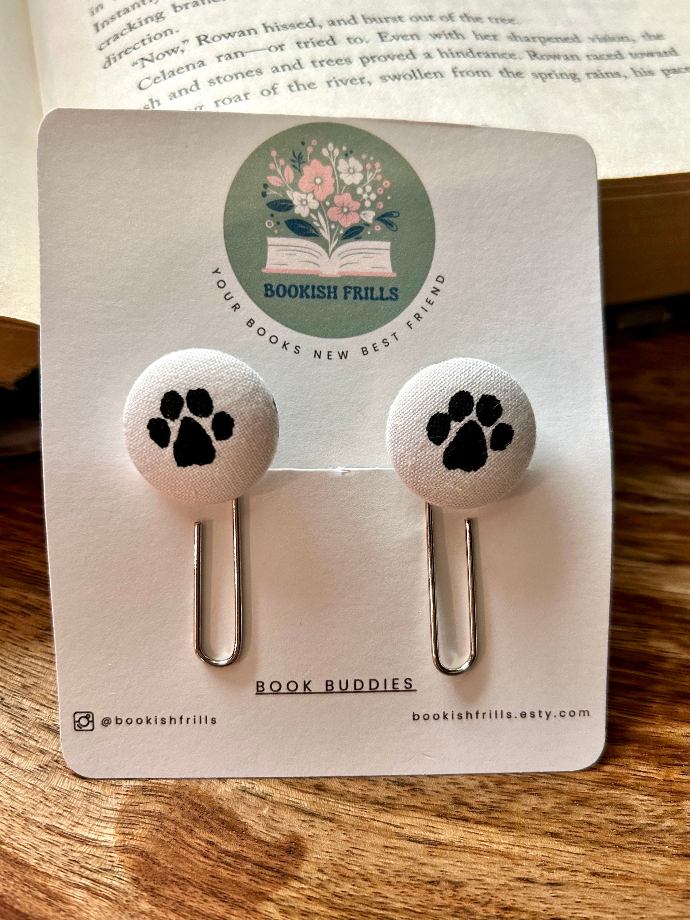 Paw Print Fabric Button Bookmark Giant Paperclip Bookmark Dog Lovers - Etsy