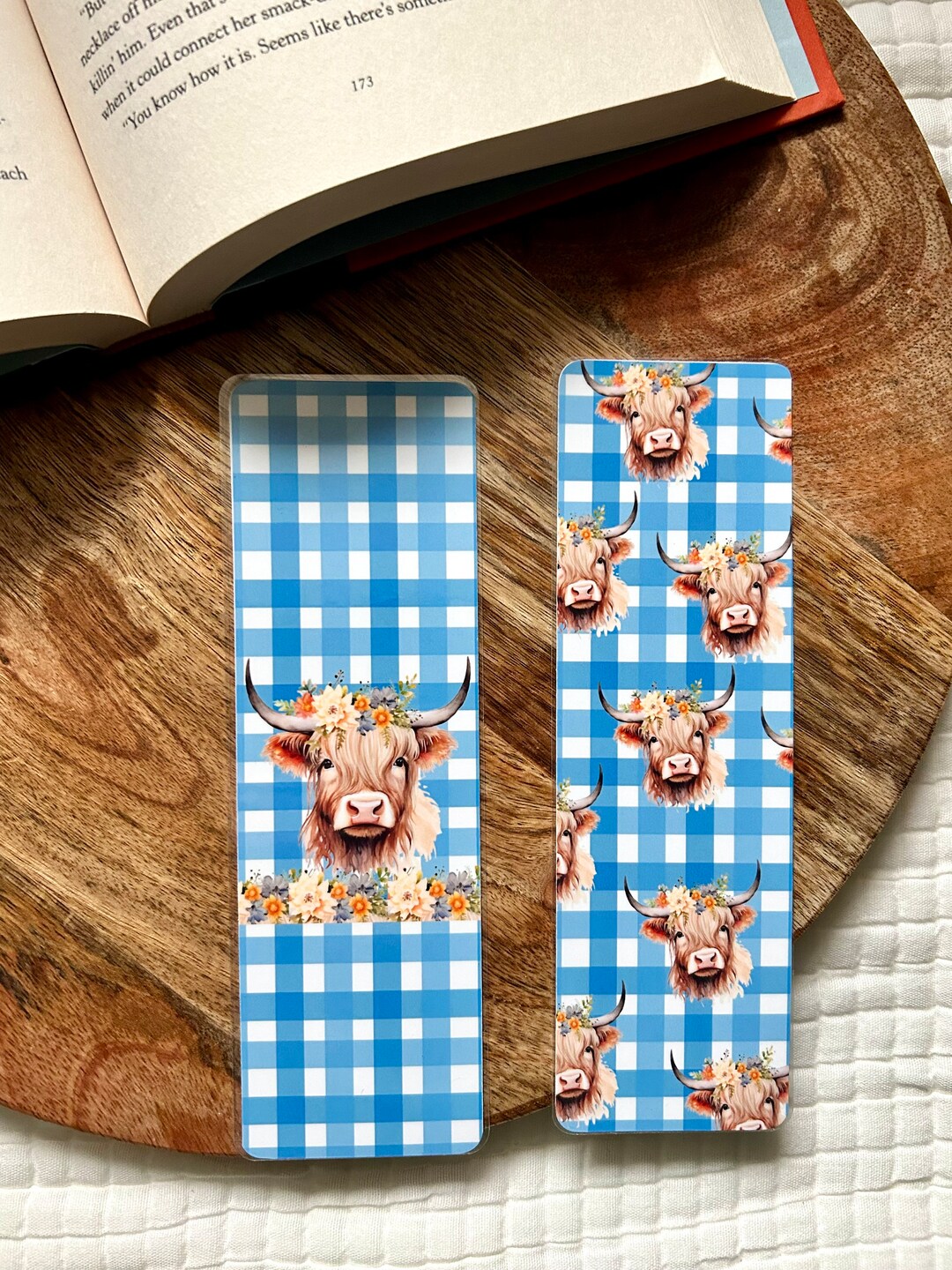 Highland Cow Bookmark | Shaggy Cow Bookmark Set | Blue Plaid Cow ...