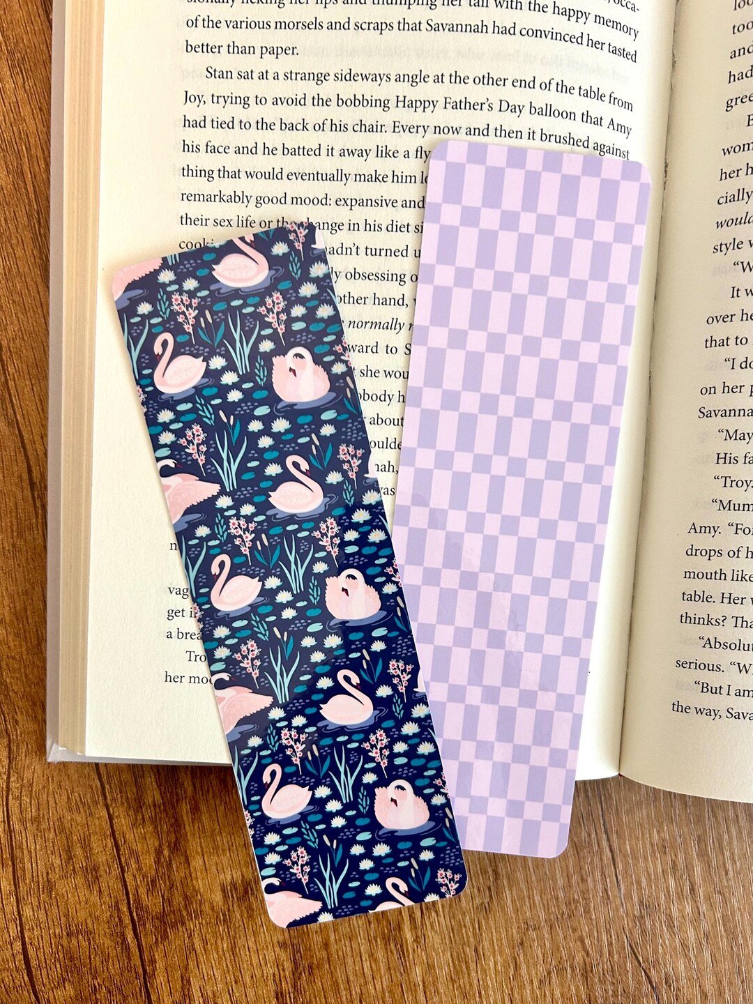 Pink Swan Purple Checkered Bookmarks | Pastel Themed Bookmarks | Book ...