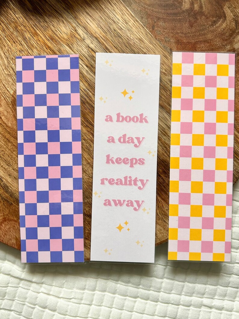 A Book A Day Keeps Reality Away Bookmark Set Bright Checkered Bookmark ...