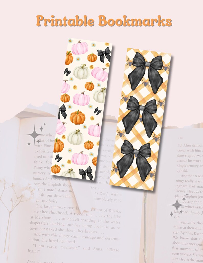 4 Fall Printable Bookmarks | Watercolor Pumpkin and Bows Bookmarks ...