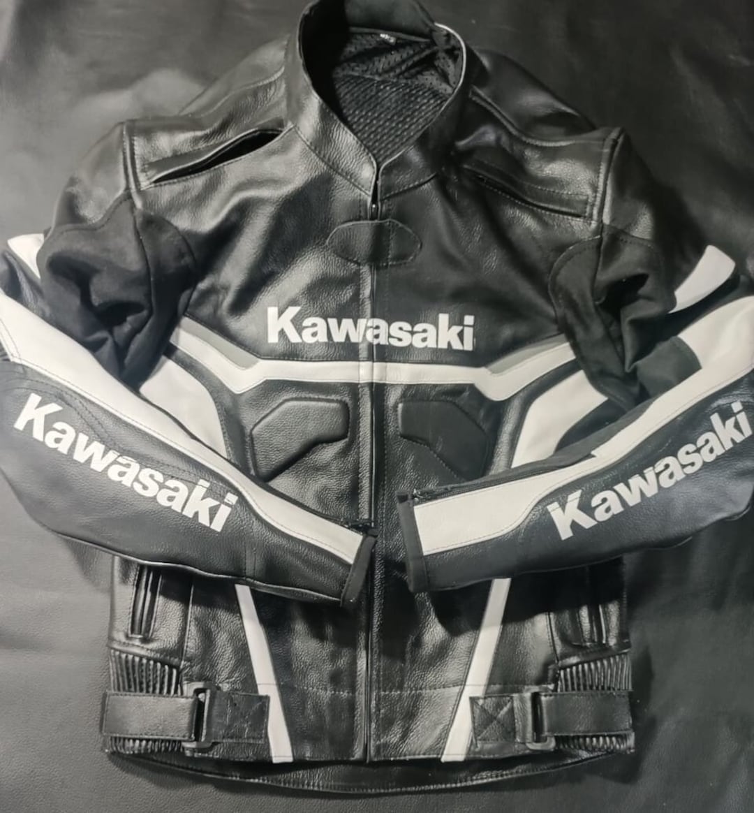 Hand Made Kawasaki Leather Jacket, Men's Black Leather Kawasaki Jacket ...