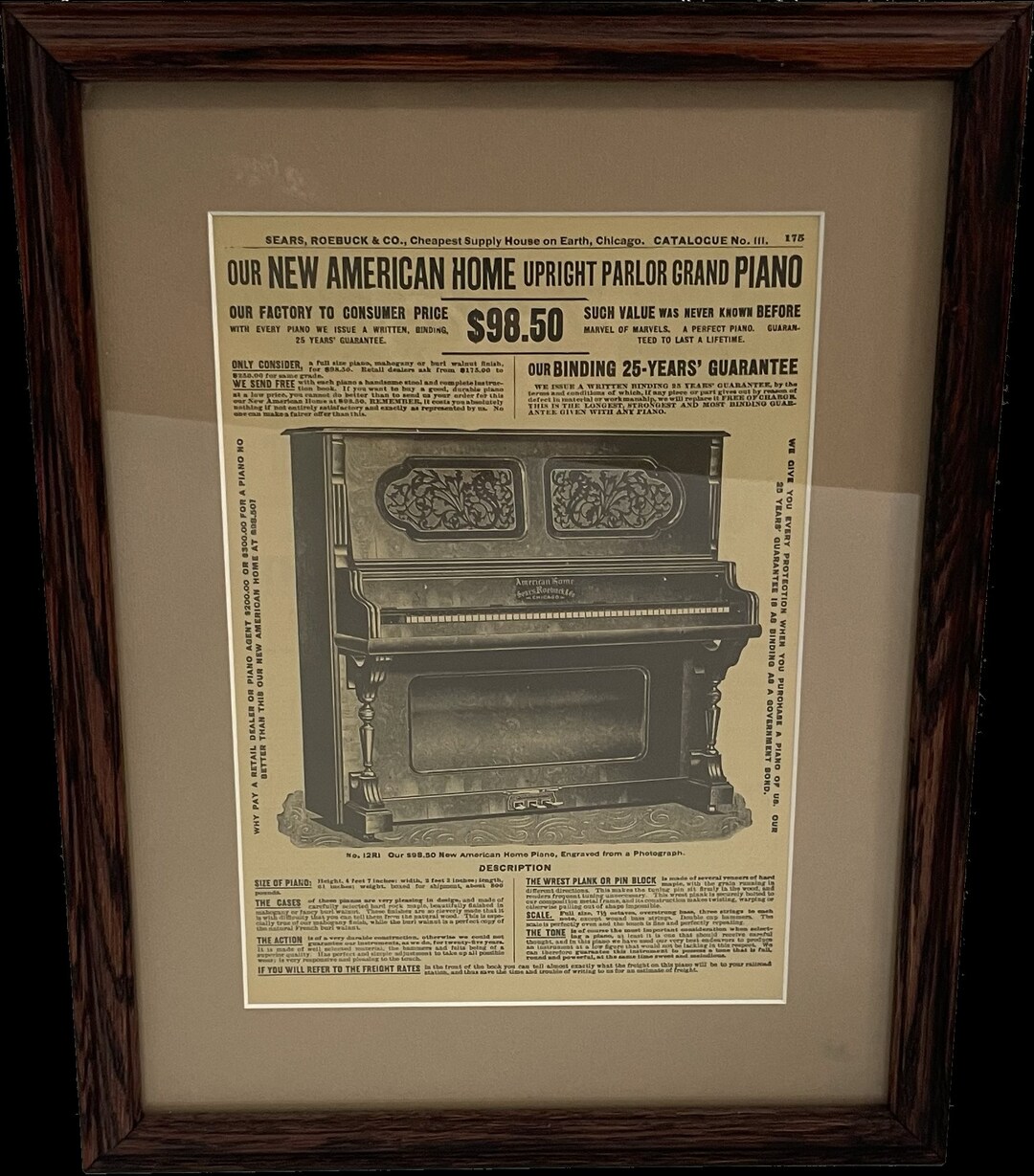 Upright Parlor Grand Piano Advertisement Framed Print 16 X 13 - Etsy