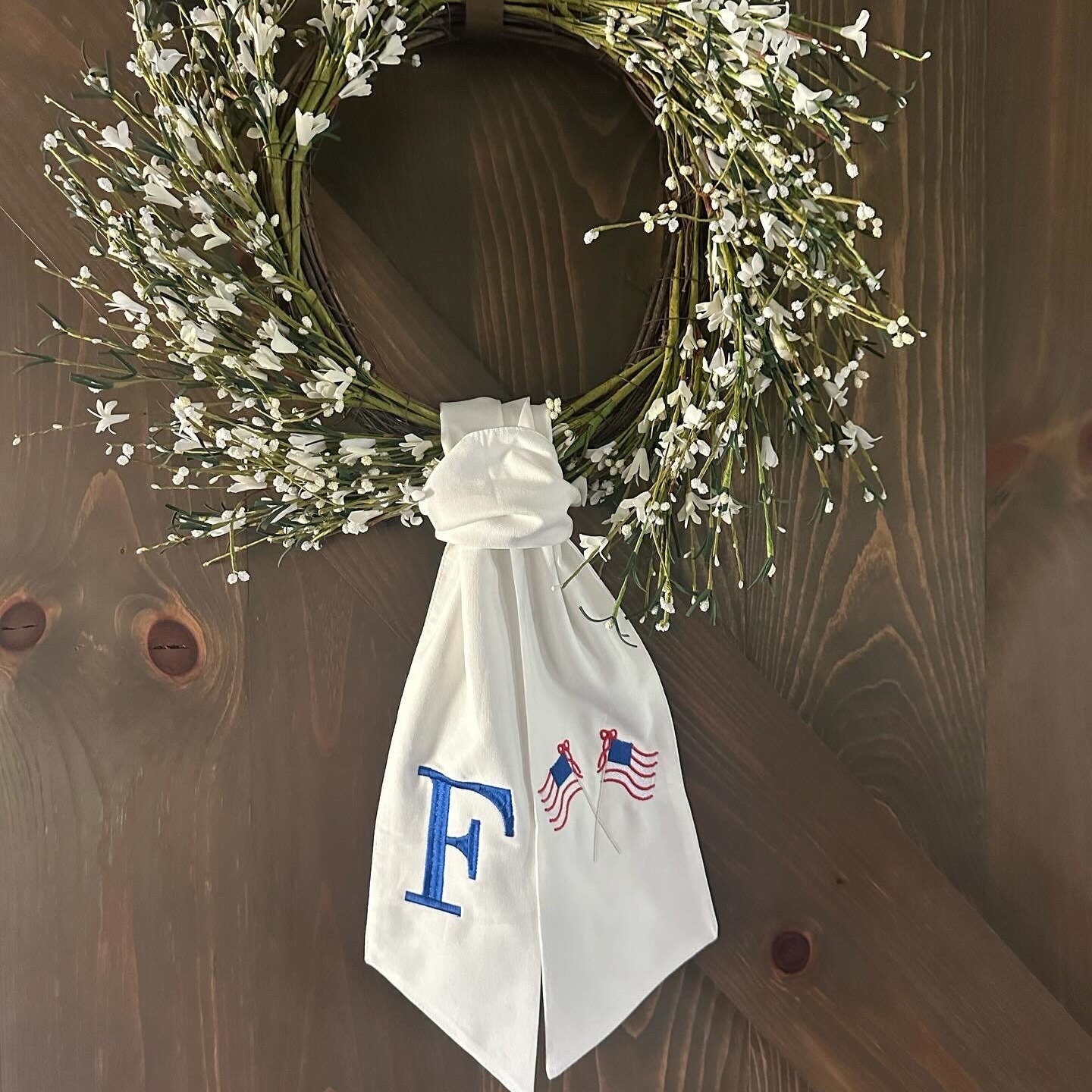 American Flag Monogrammed Wreath Sash, Basket Sash, Patriotic Door ...