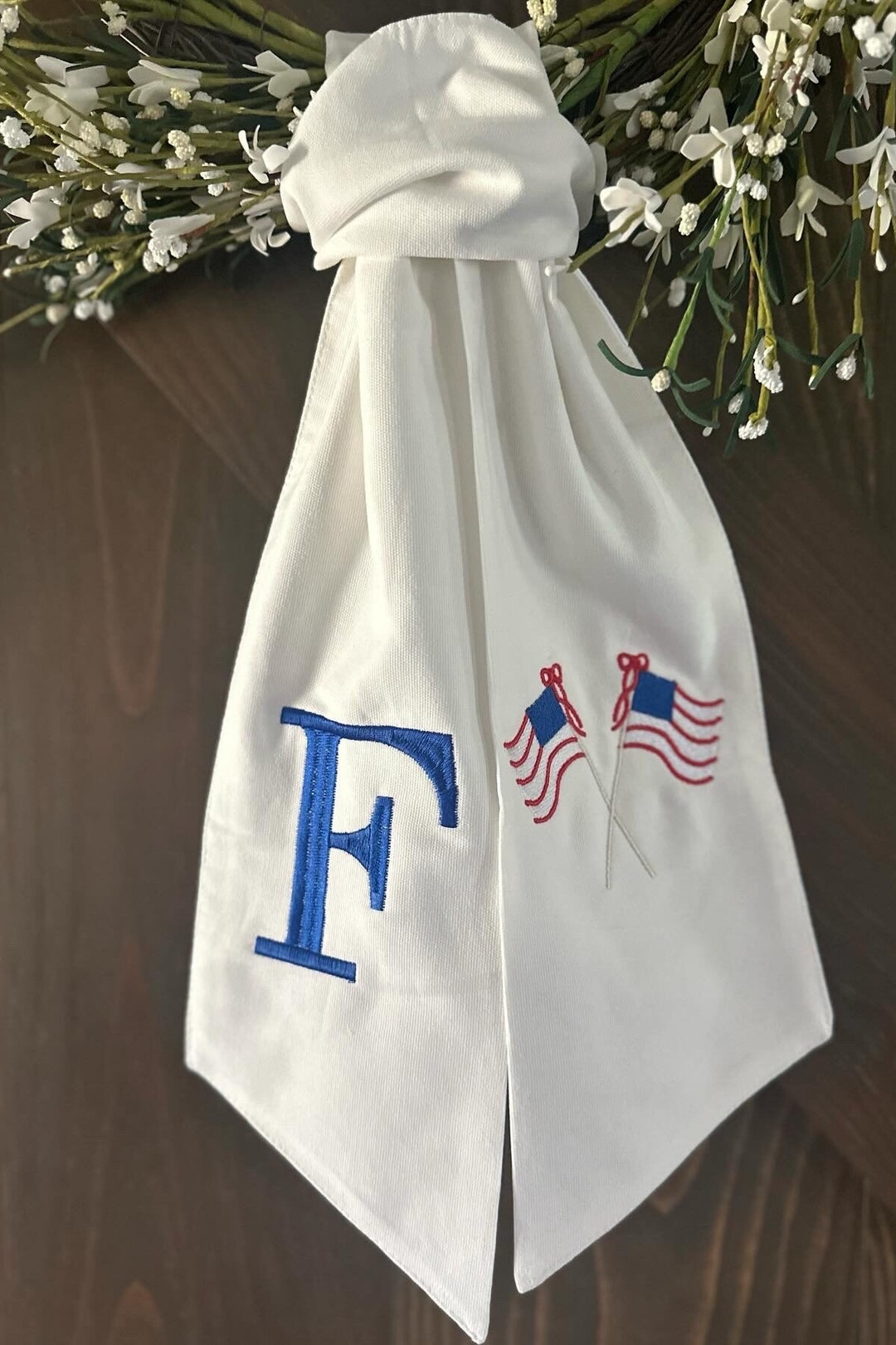 American Flag Monogrammed Wreath Sash, Basket Sash, Patriotic Door ...