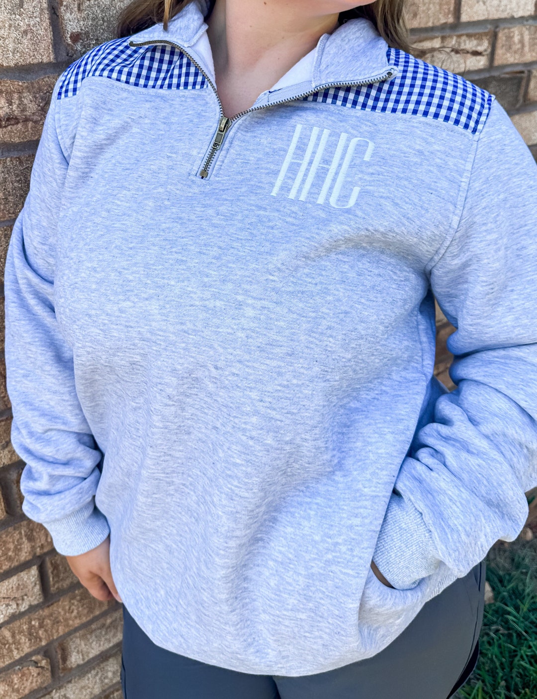 Monogram Pullover Quarter Zip With Elbow Patches - Etsy