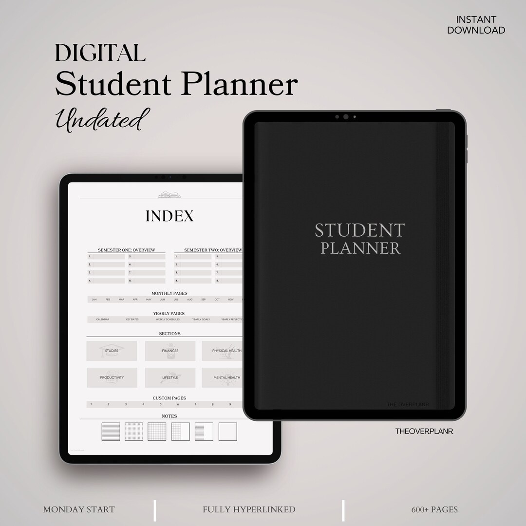 Digital Student Planner Undated | Student Planner | Academic Planner ...