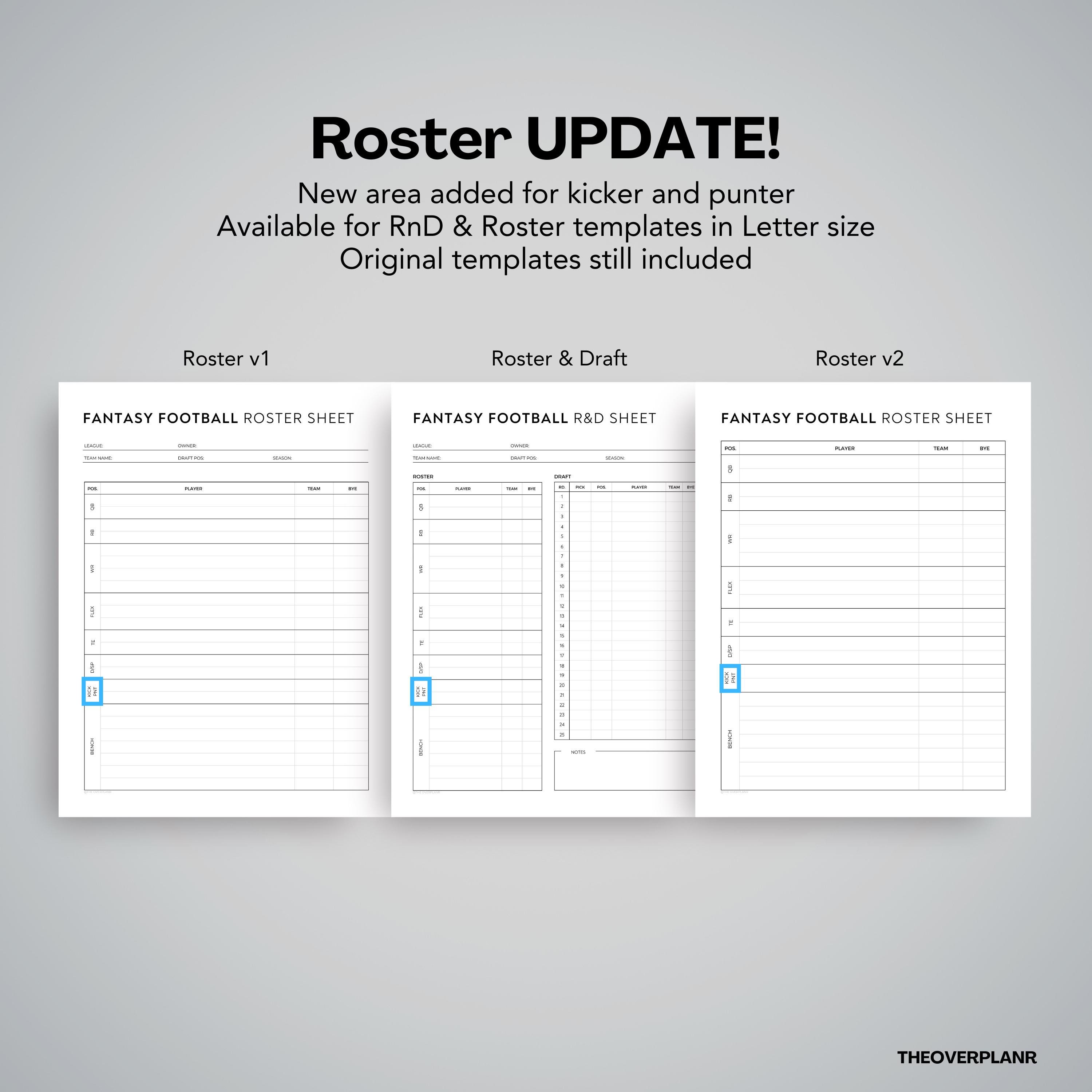 Fantasy Football Draft Kit: Printable Roster & Cheat Sheet (digital ...