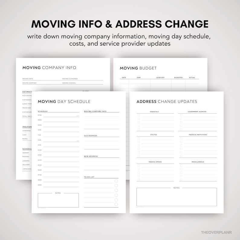 Moving Planner Template Bundle: Printable Organizer (US Letter, A4, A5 ...